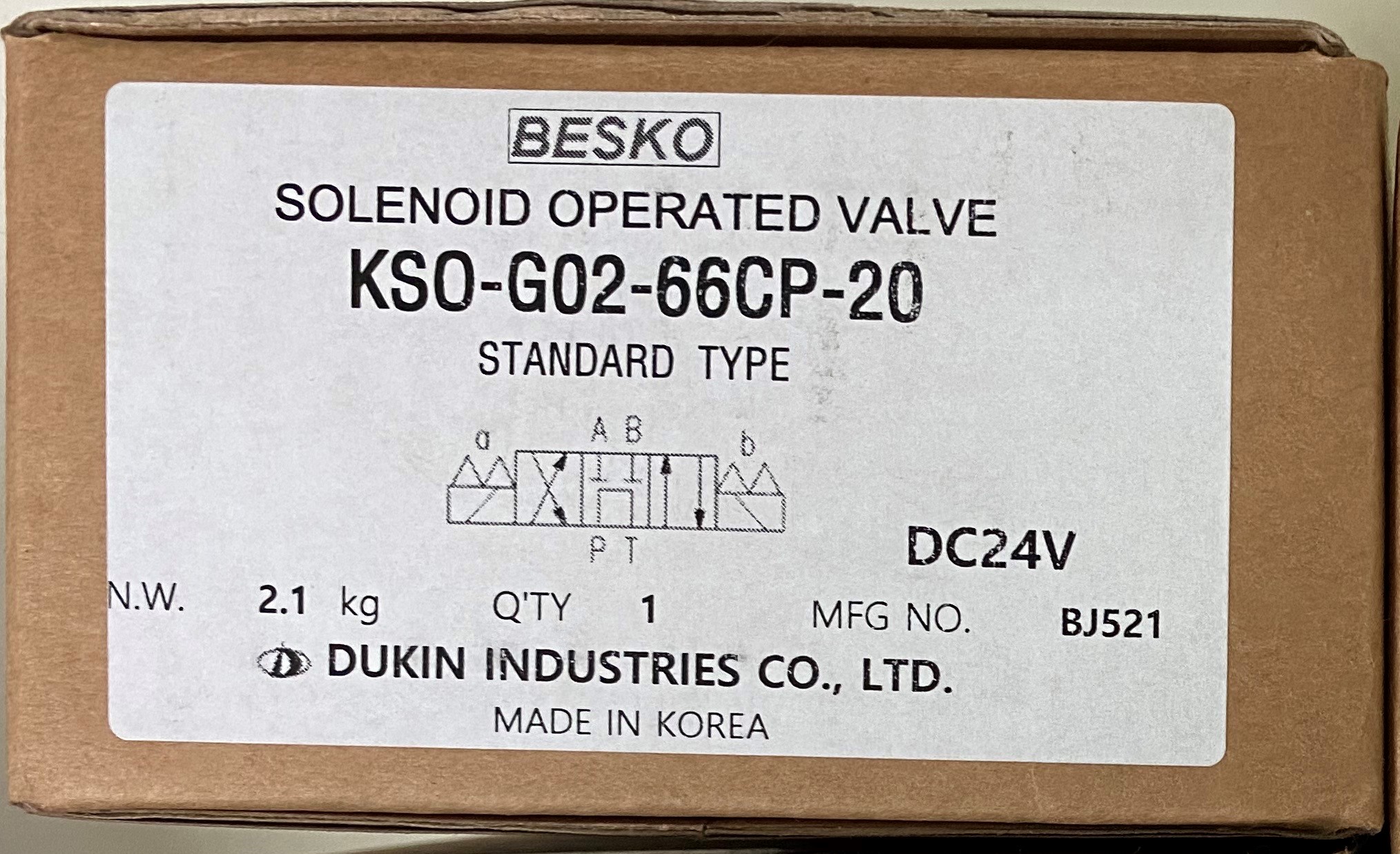 KSO-G02-66CB-20 / Solenoid Operated Valve / DUKIN INDUSTRIES (BESKO)