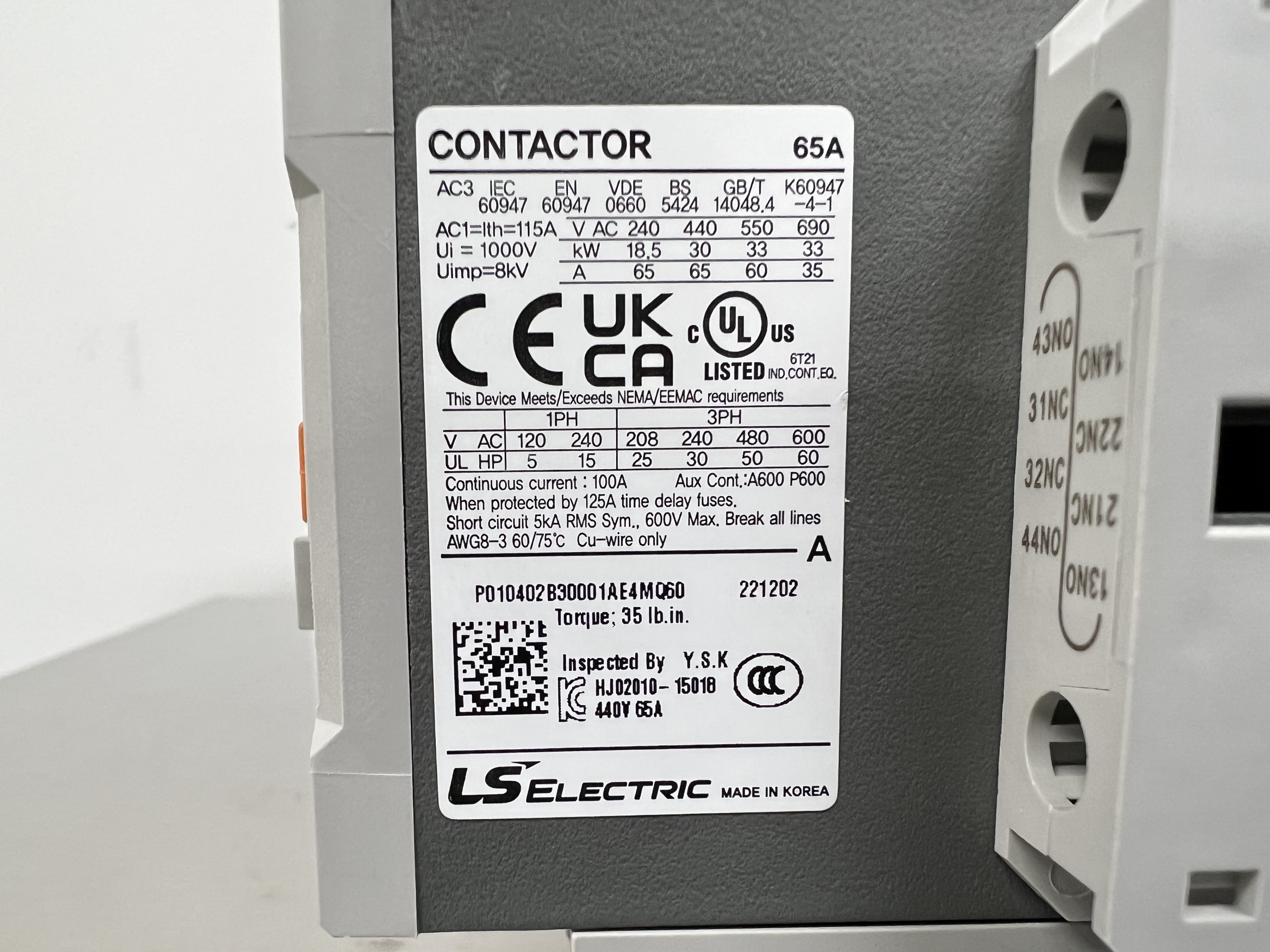 MC-65a 24V DC / Contactor / LS ELECTRIC