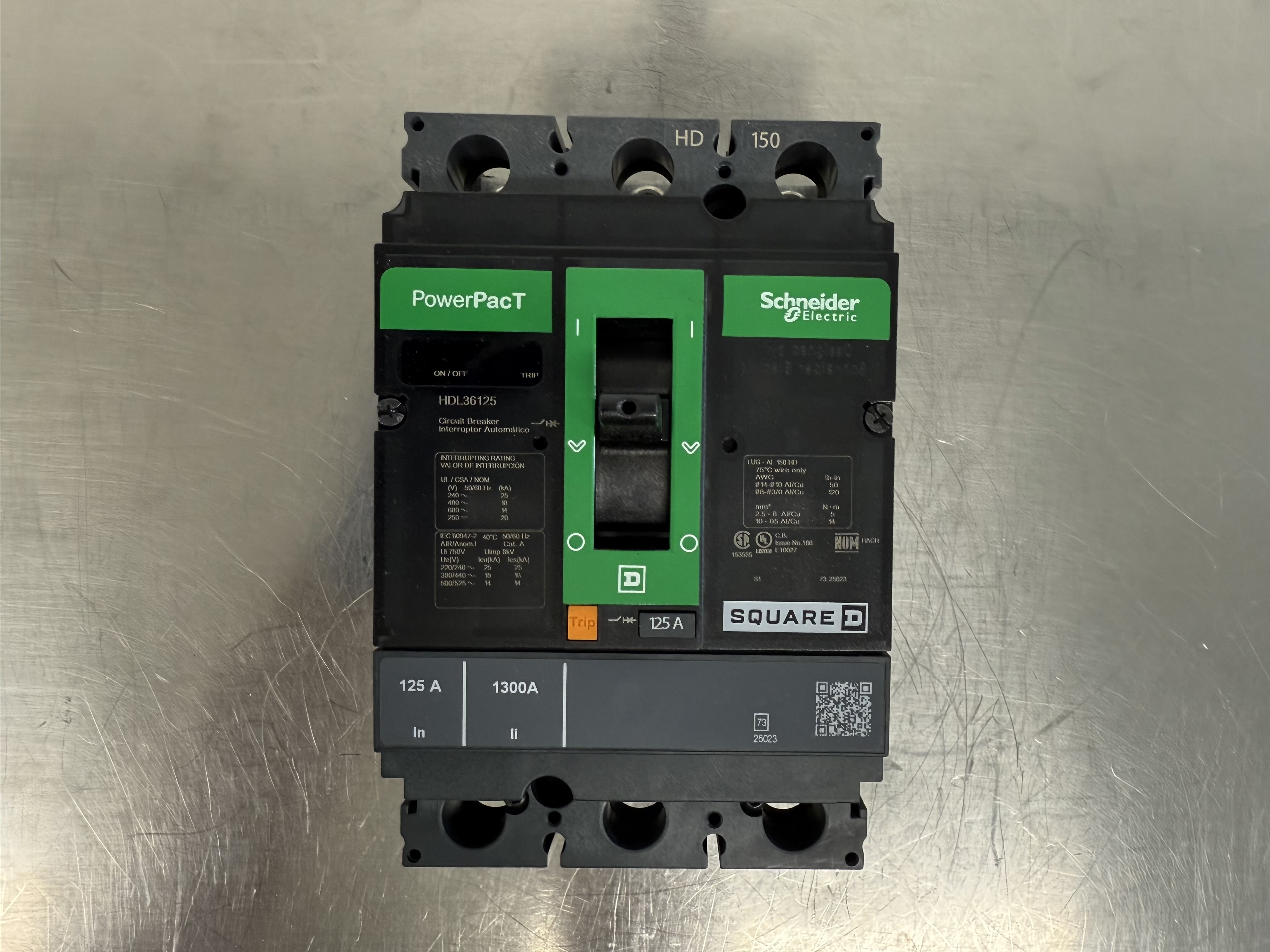 HDL36125 / SQD Powerpact MCCB H-FRAME 600V 14KA 3P 125A / SCHNEIDER ...