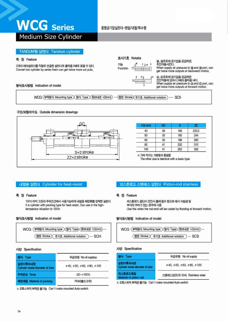 실린더 (중형) WCG Series by 와이즈뉴메틱 - 코머신 판매자 소개 및 제품 소개