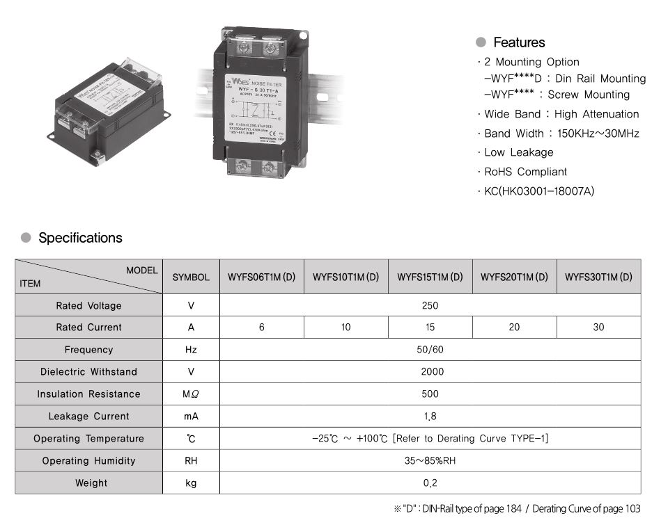 Noise Filter 1P-Multi-Stage WYFS06T1M,WYFS10T1M,WYFS15T1M,WYFS20T1M ...