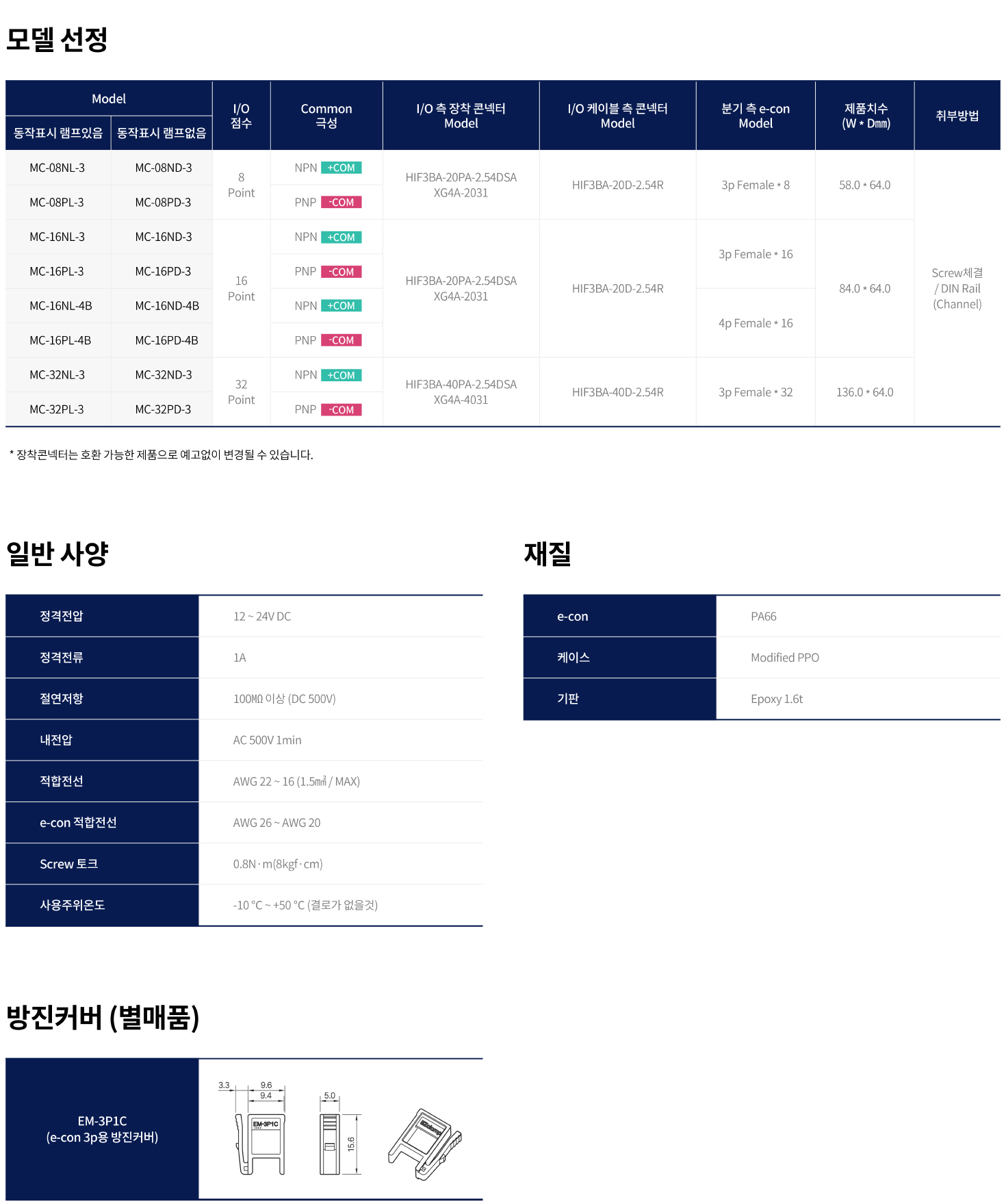 표준 e-con 콘넥터를 장착한 소형 사이즈 인터페이스 분기형 유니트(MC 시리즈) MC-08NL-3,MC-08ND-3,MC ...