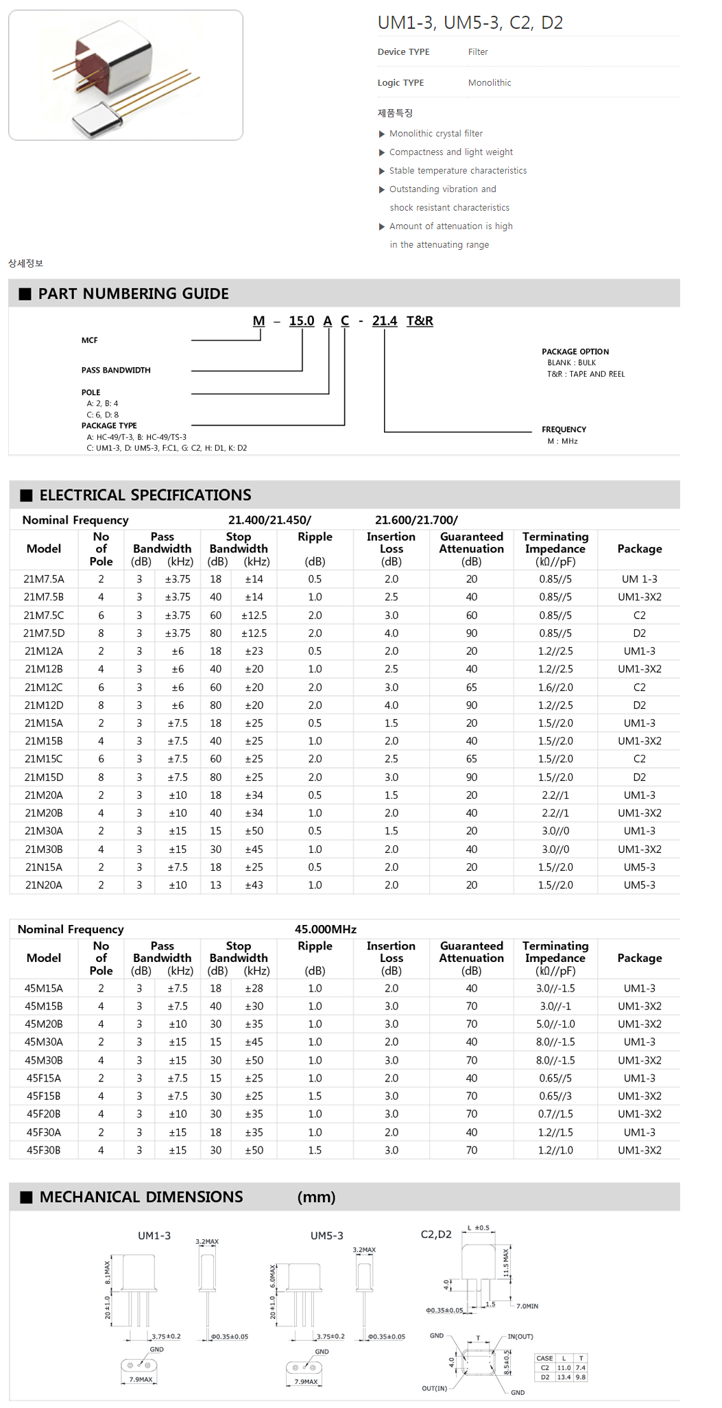 Filter UM1-3,UM5-3,C2,D2 by 써니전자(주) - 코머신 판매자 소개 및 제품 소개