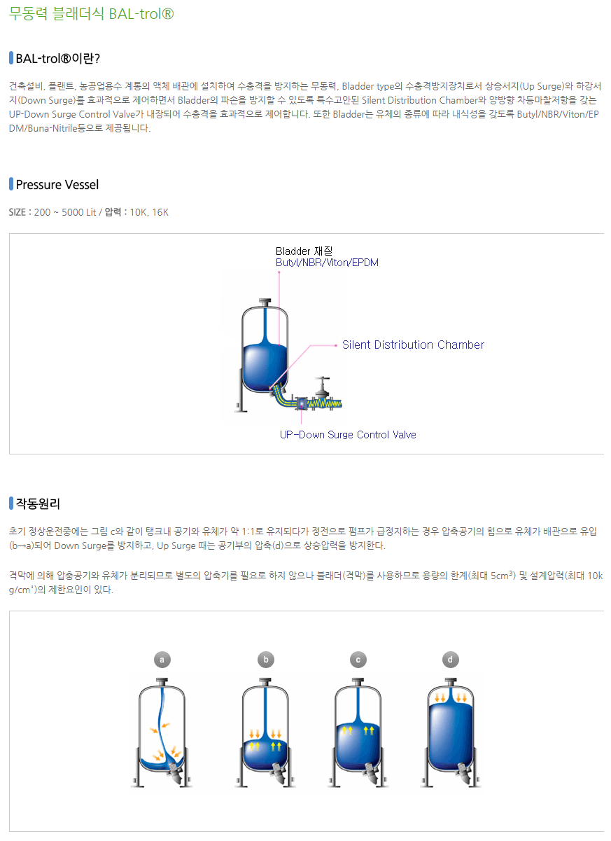 Bladder Type Surge Vessel by 플로우테크(주) - 코머신 판매자 소개 및 제품 소개