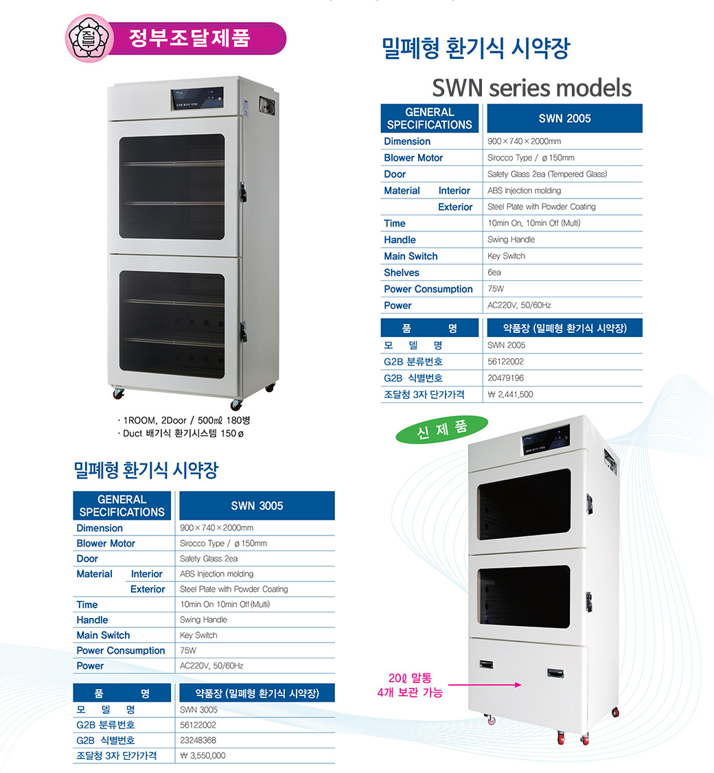 밀폐형 환기식 시약장 SWN-2005 by (주)신생 - 코머신 판매자 소개 및 제품 소개