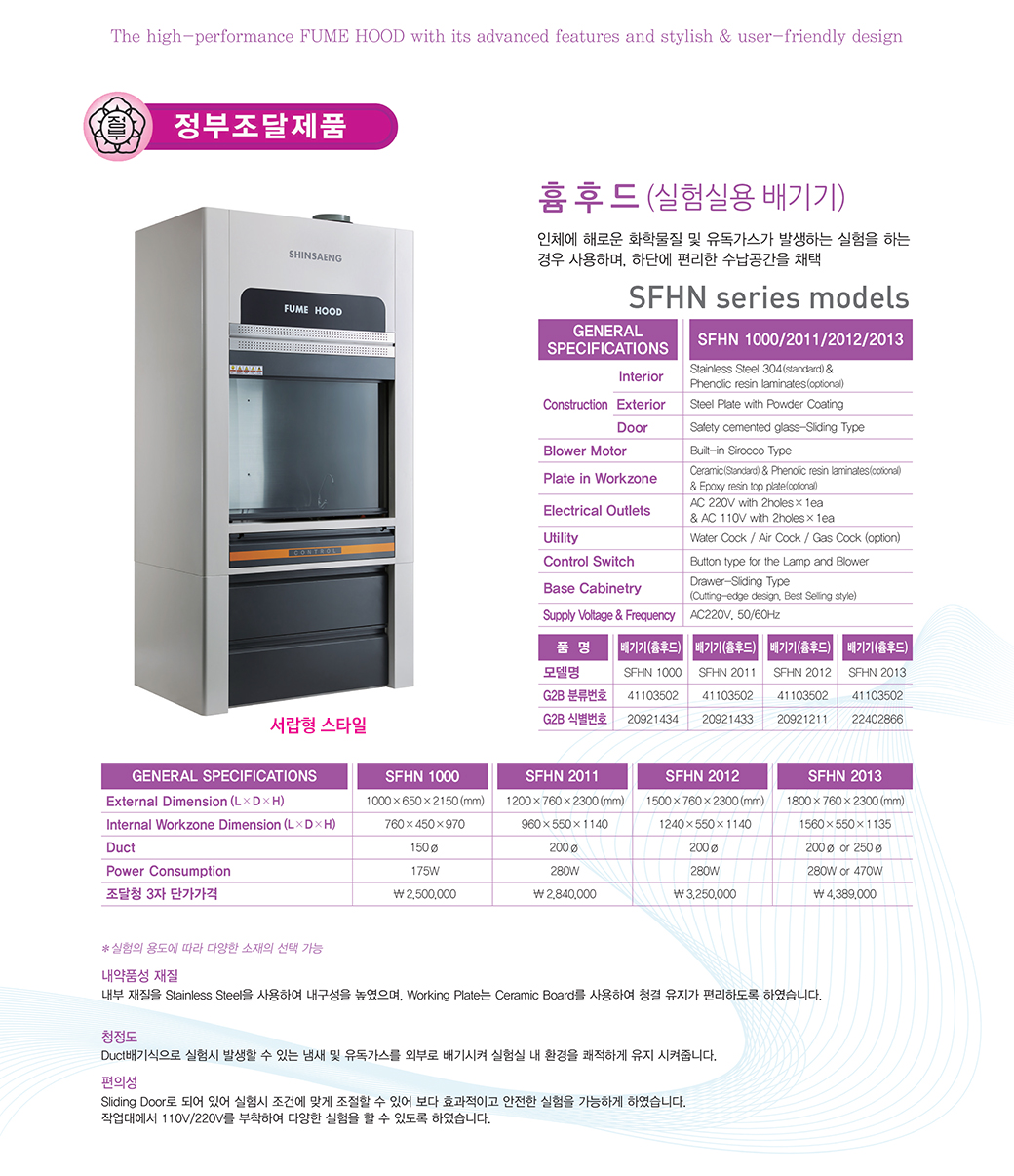 흄후드 (실험실용 배기기) SFHN-1000/2011 by (주)신생 - 코머신 판매자 소개 및 제품 소개