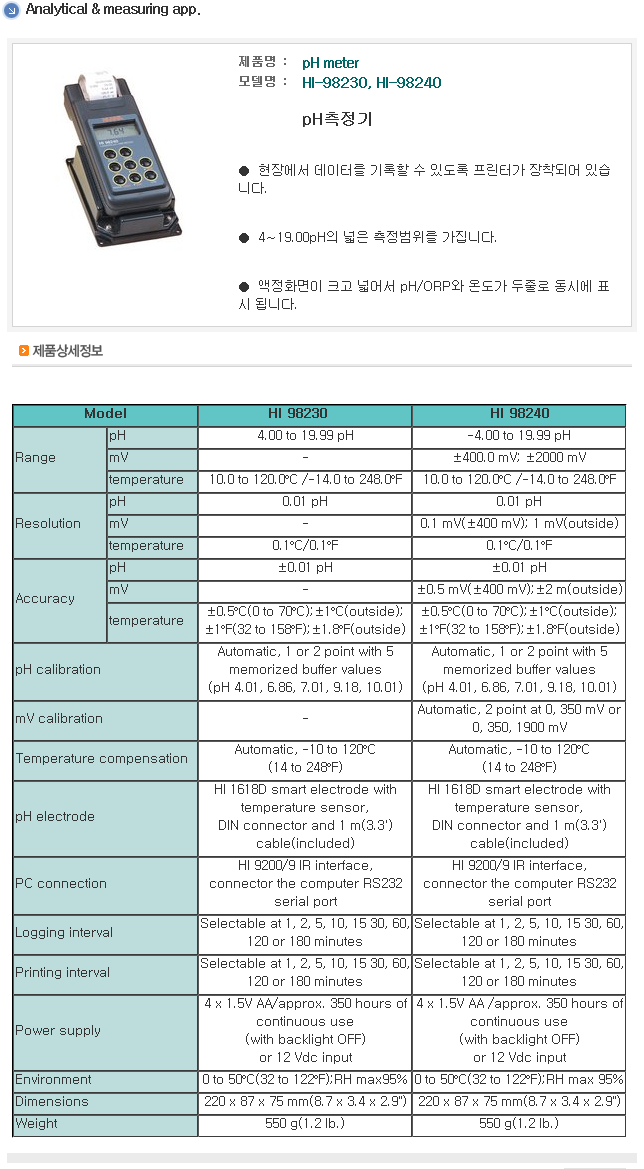 pH측정기 HI-98230,98240 by (주)지시코 - 코머신 판매자 소개 및 제품 소개