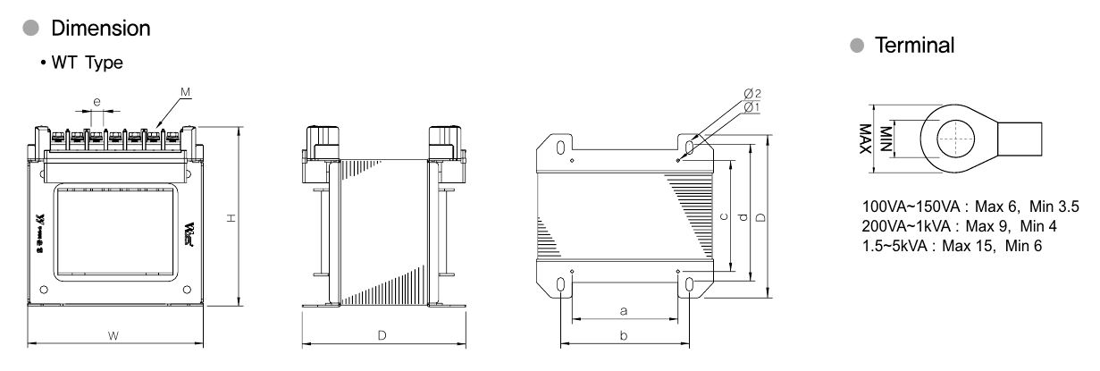 1Phase Transformer - WT type (Terminal type) WY52-100AW,WY52-150AW,WY52 ...