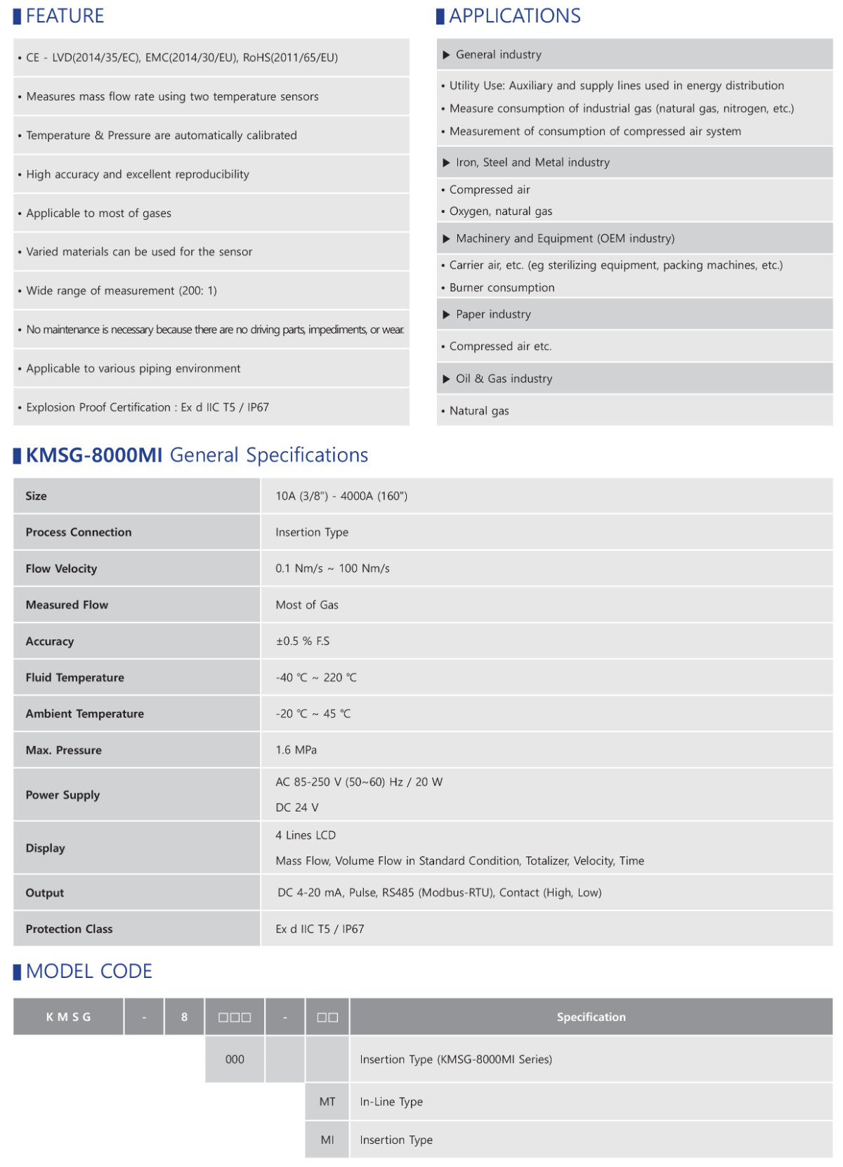Thermal Mass Flowmeter (Integral Insertion type) KMSG-8000MI by KOREA FLOWMETER - Komachine ...