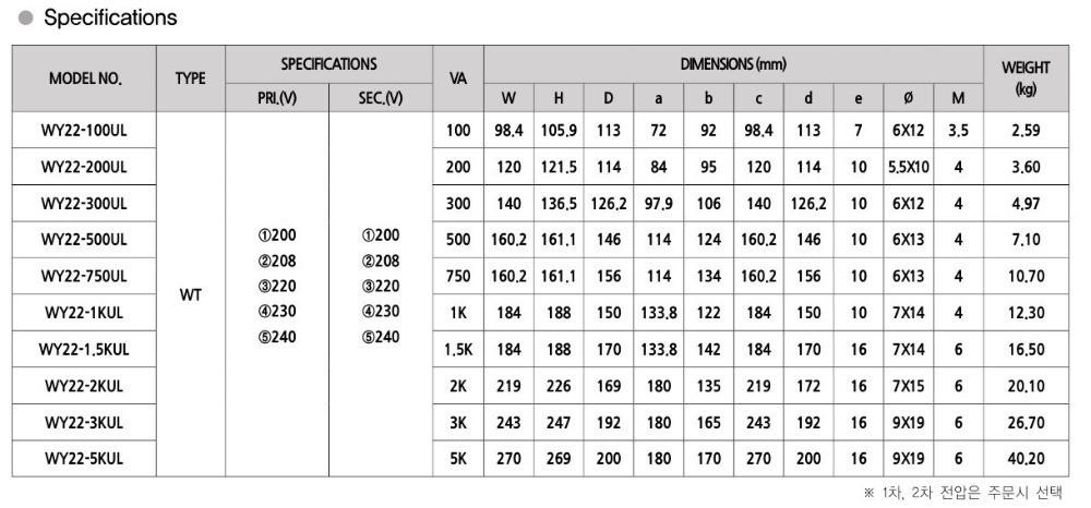 1Phase UL Type Transformer WY22-100UL,WY22-200UL,WY22-300UL,WY22-500UL ...